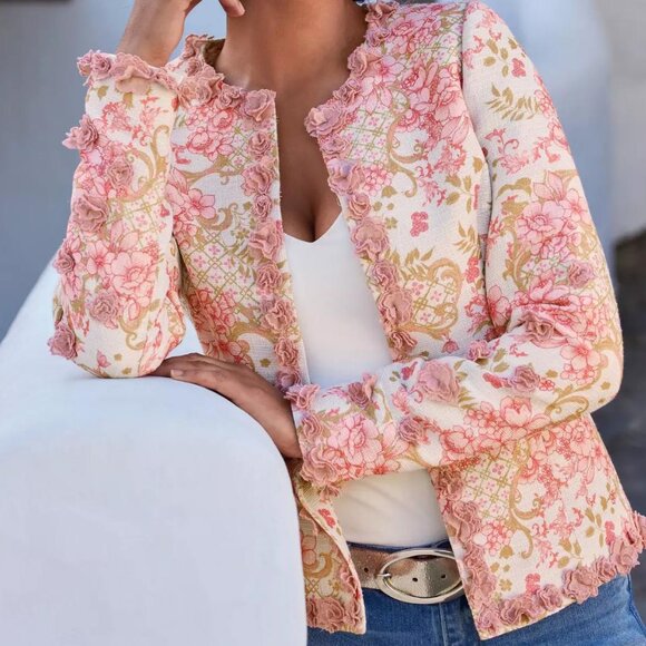 Boston Proper | Jackets & Coats | Boston Proper Pink Multi Status Print ...